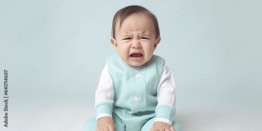 Generative AI, a small sad child, a baby, a newborn with big eyes in ...