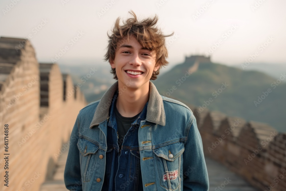 Medium shot portrait photography of a grinning boy in his 20s tilting ...