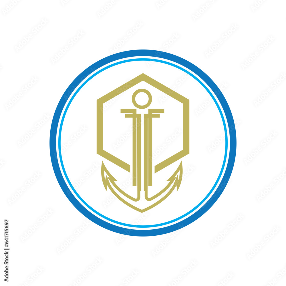 marine retro emblems logo with anchor and rope, anchor logo - vector ...