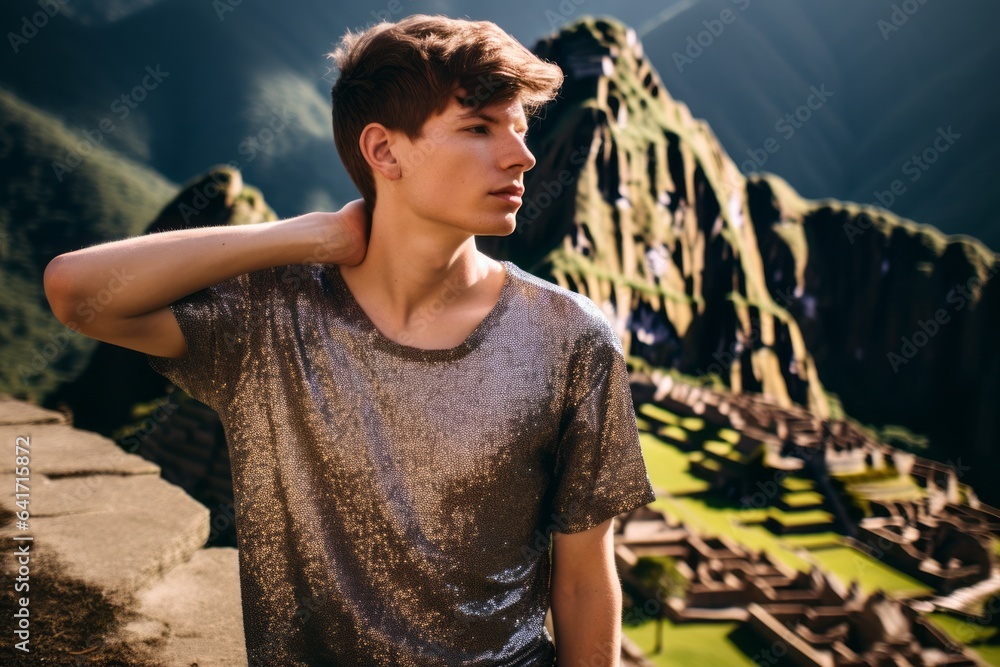 Lifestyle portrait photography of a tender boy in his 20s striking a ...