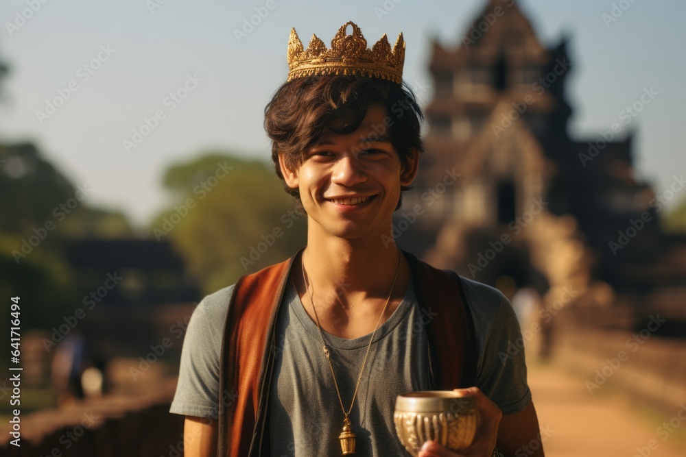 Medium shot portrait photography of a merry boy in his 30s holding a ...
