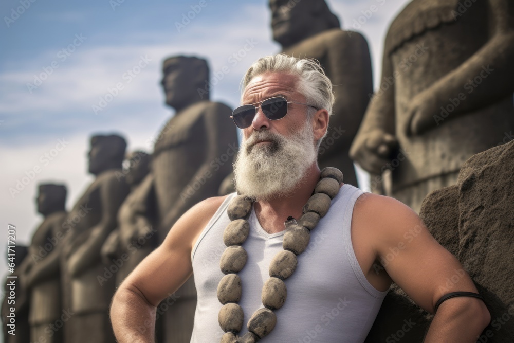 Photography in the style of pensive portraiture of a merry mature man ...