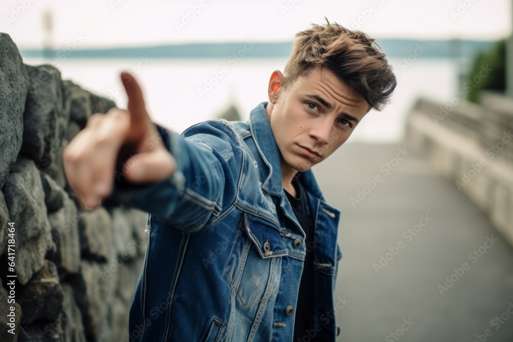 Headshot portrait photography of a grinning boy in his 20s making a ...