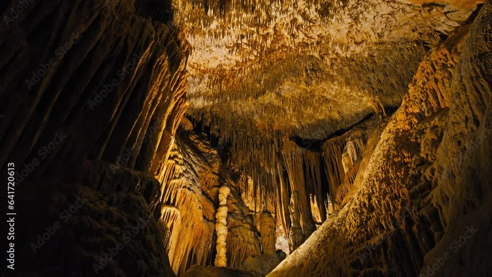 An underground cave formed of carbonate limestone rocks in Majorca ...