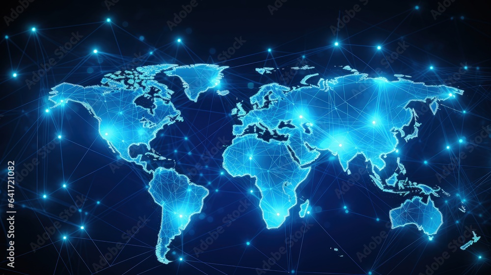Technological background with world map and network connections ...