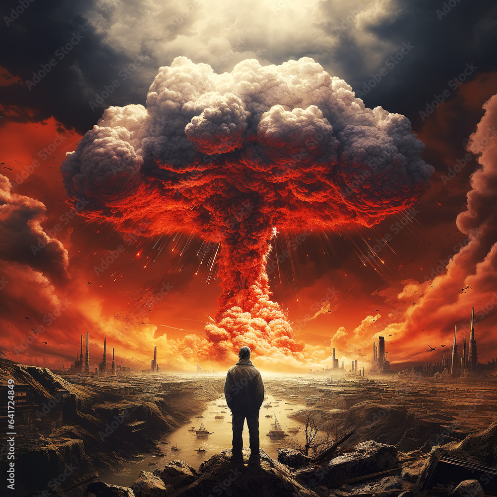 Nuclear war concept. The explosion of nuclear bomb. Creative art ...