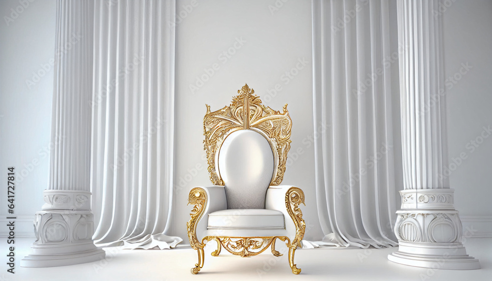 The Throne Room with Gold royal chair on a white background of white ...