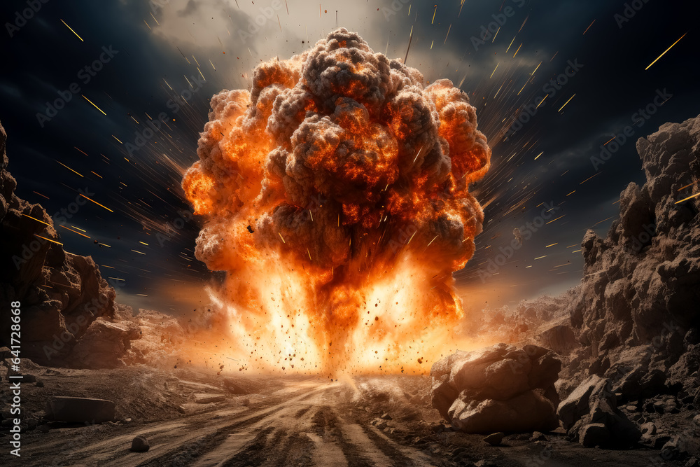 Huge fire explosive background, nuclear art, war scenes, photo ...