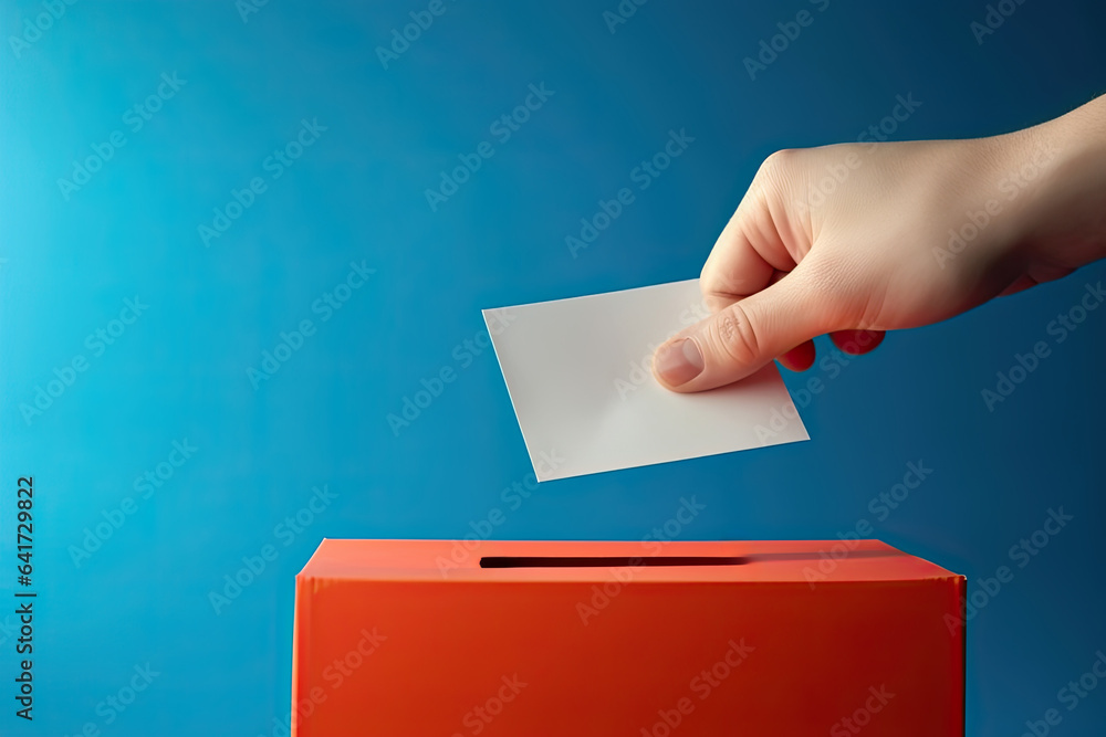 The hand places the ballot in the ballot box, symbolizing the vital ...
