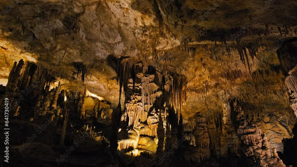 An underground cave formed of carbonate limestone rocks in Majorca ...