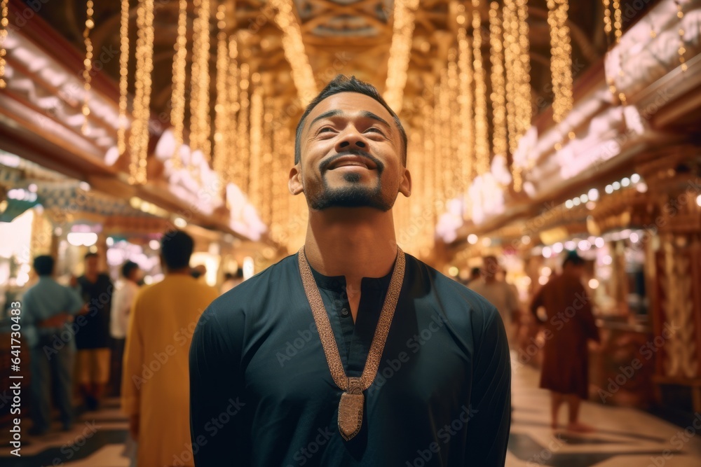 Lifestyle portrait photography of a content boy in his 30s miming a 'i ...