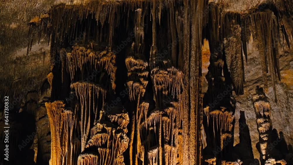 An underground cave formed of carbonate limestone rocks in Majorca ...