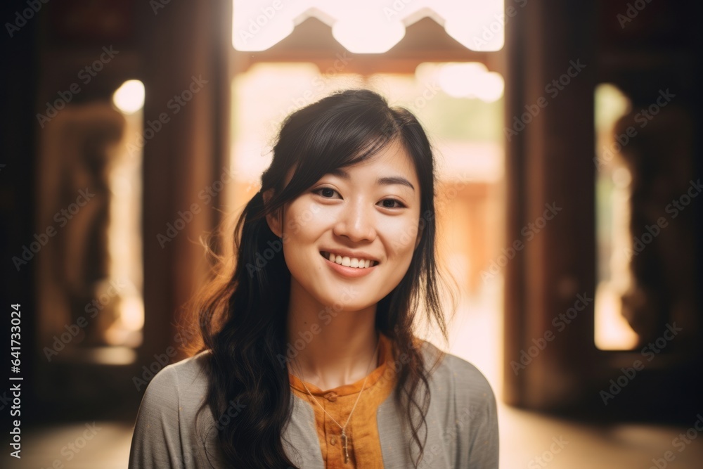 Headshot portrait photography of a joyful girl in her 30s hand on heart ...
