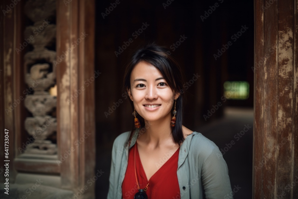 Headshot portrait photography of a joyful girl in her 30s hand on heart ...