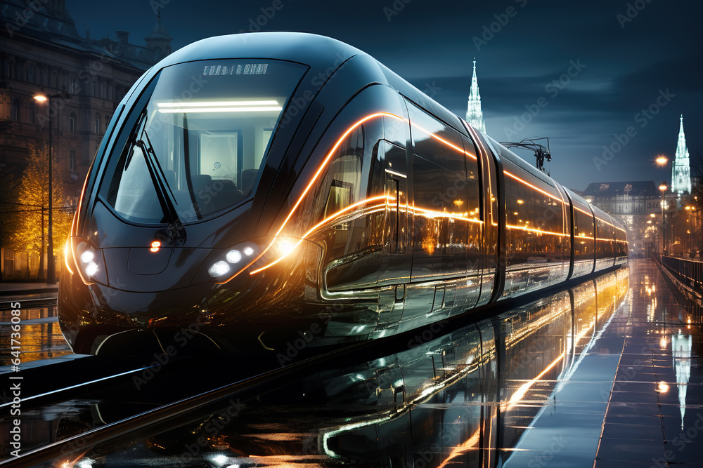 High Speed Train In Motion On The Railway Station At Sunset Fast High Speed Train In Motion On The Railway Station At Sunset Fast