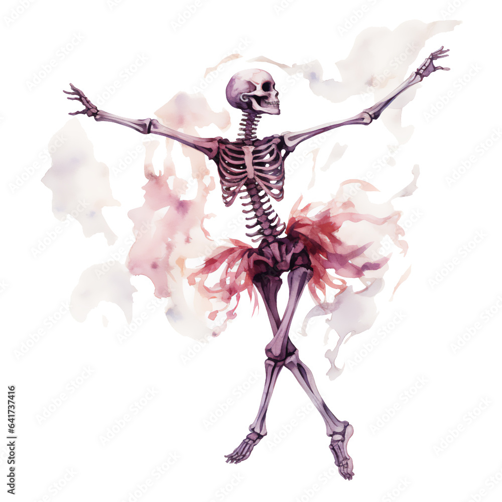 Watercolor Halloween skeleton clipart, Witchy pink Halloween png ...