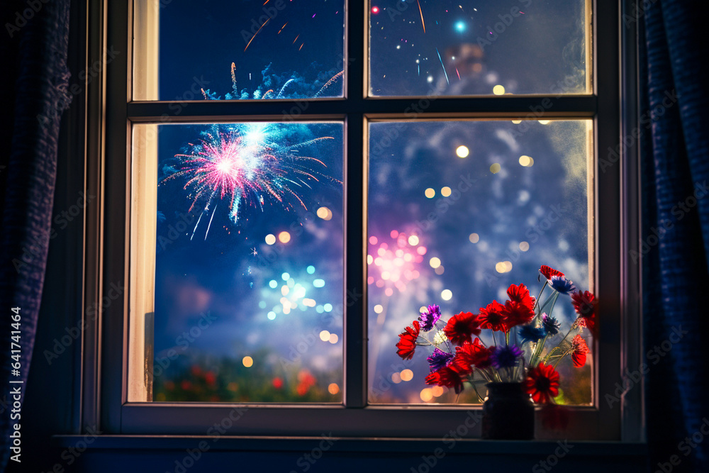 Ai generated image of firework from window view Stock Illustration ...