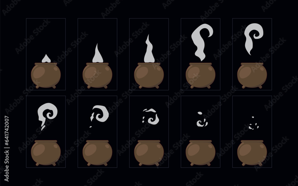 The witch's cauldron with smoke animation set. 2d cartoon smoke ...