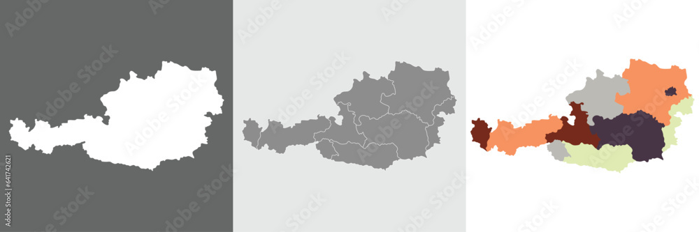 Austria map set in white color and administrative regions of Austrian map Stock Vector | Adobe Stock