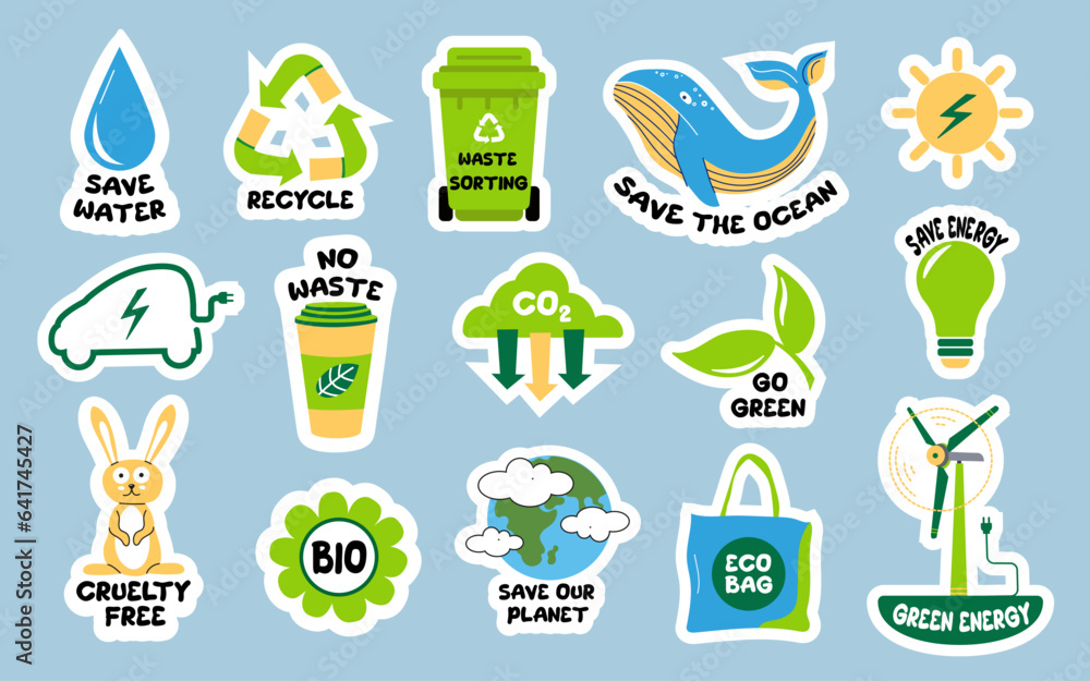 Ecological stickers. Collection of ecology stickers with slogans - no ...