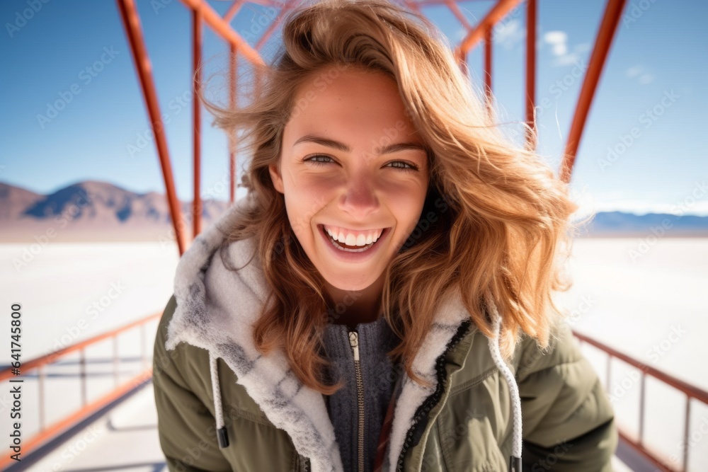Close-up portrait photography of a happy girl in her 20s pinching ...