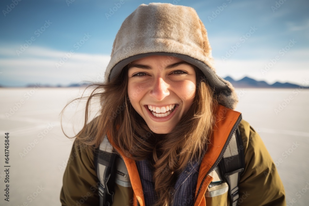 Close-up portrait photography of a happy girl in her 20s pinching ...