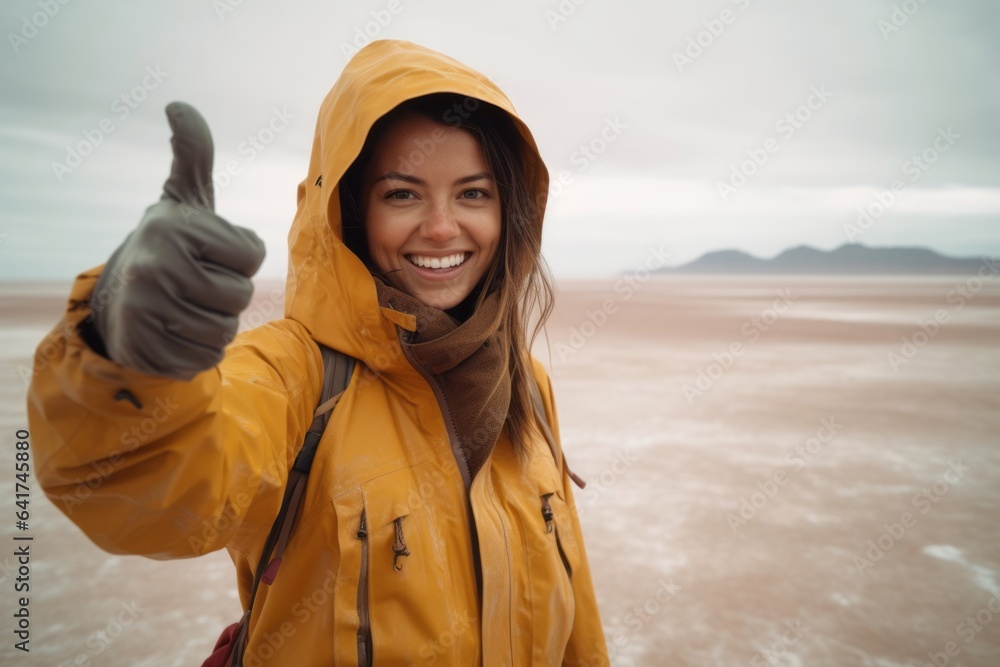 Medium shot portrait photography of a grinning girl in her 20s giving a ...