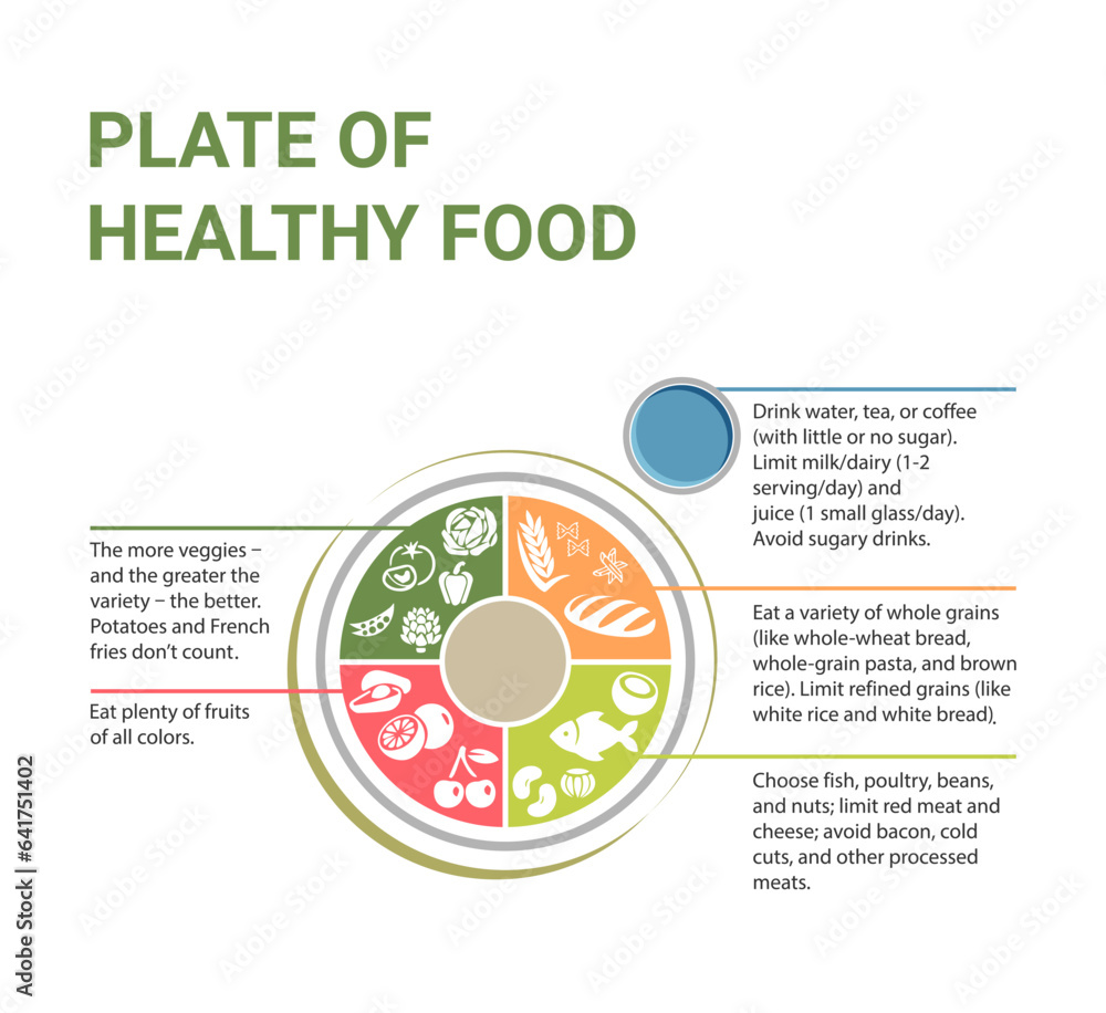 Plate of healthy food. Illustration with captions. Healthy plate ...