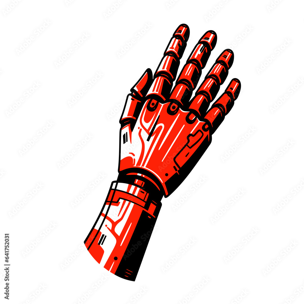 Robotic hand vector icon in minimalistic, black and red line work ...