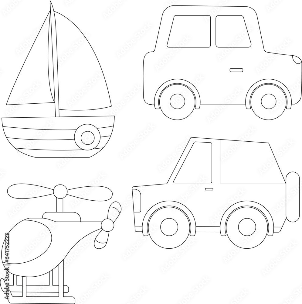 outline transportation clipart bundle in cartoon style for kids and ...