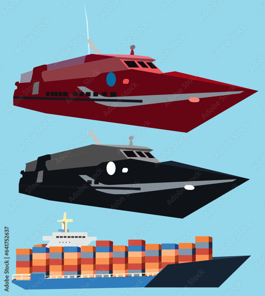 The cargo ship and passenger ship are transporting goods and people ...