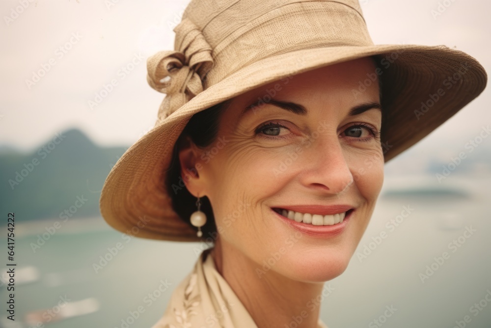 Close-up portrait photography of a satisfied mature woman wearing a ...