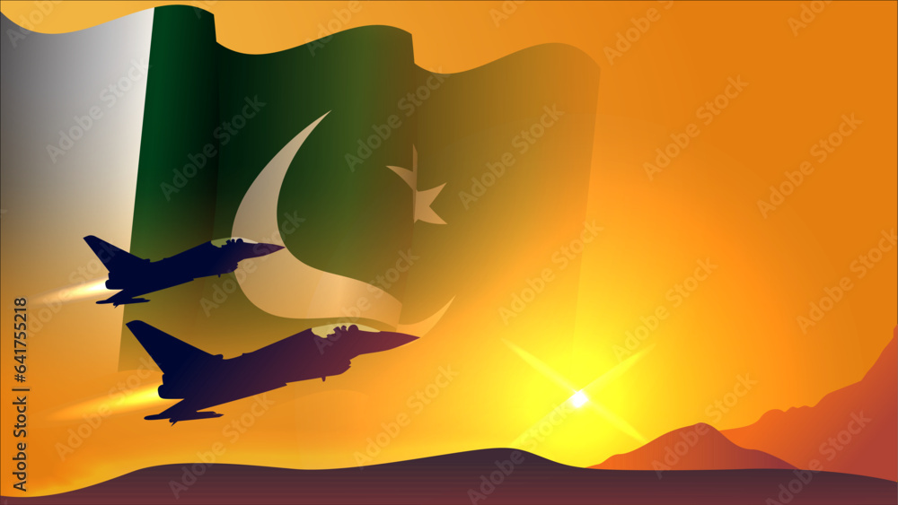 fighter jet plane with pakistan waving flag background design with ...