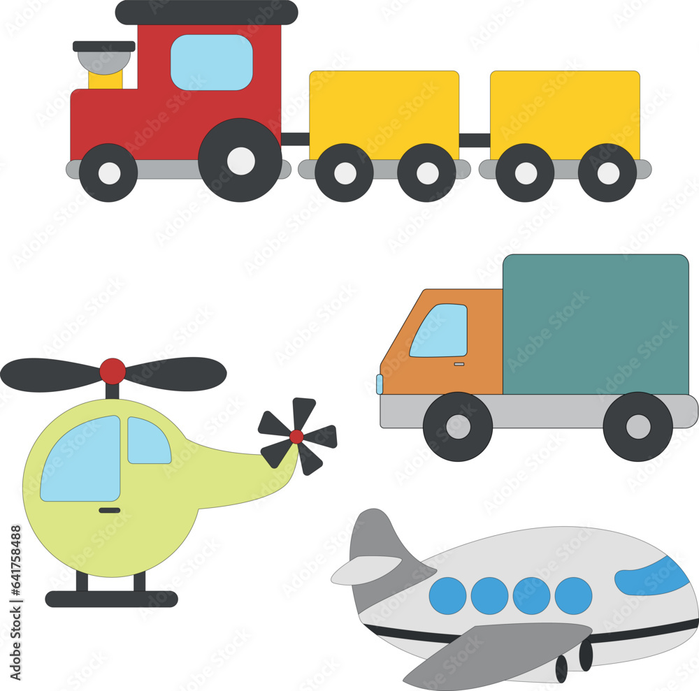 colorful transportation clipart bundle in cartoon style for kids and ...