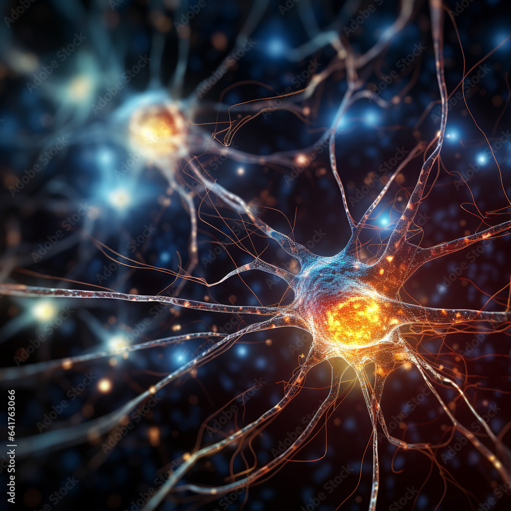 neuron synapsing between a dendrite and an axon. selectrical impulses ...