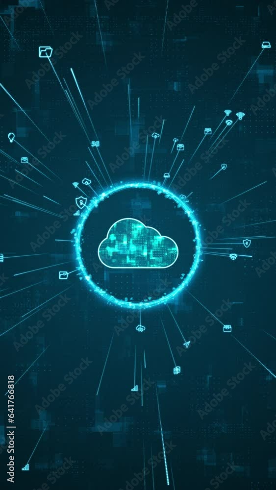 Motion Graphic Of Blue Digital Cloud Computing Logo And Ring Rotation Around Logo With Ai Icon