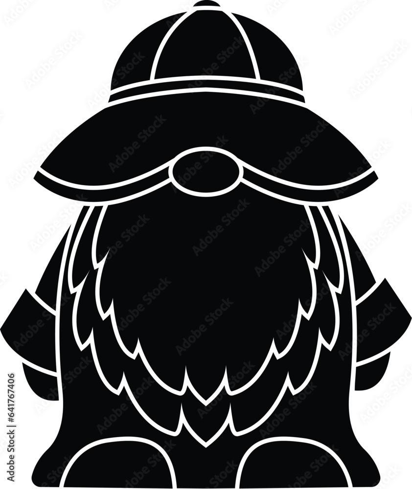 Black and White Cartoon Vector Illustration of a Garden Gnome with A ...