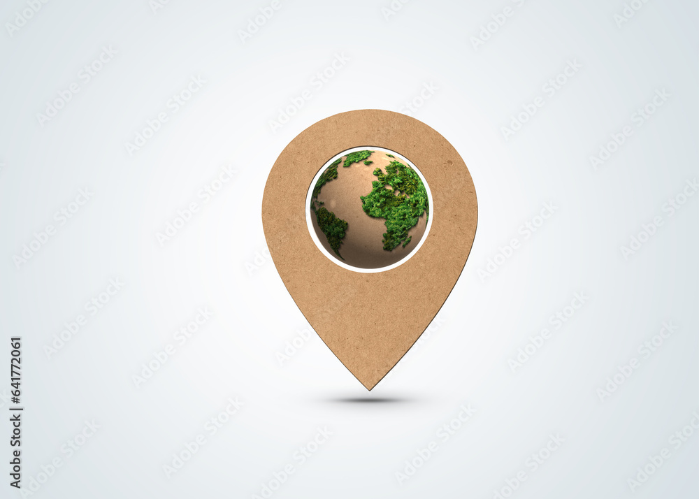 Green location symbol of pin. A green forest shape on location pin ...