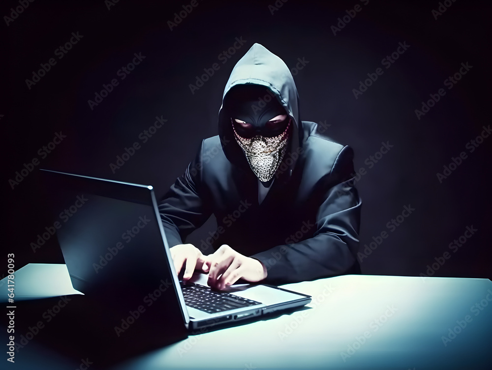 Hacker with hoodie. Concept of dark web, cybercrime, cyberattack. AI generated image Stock Photo ...