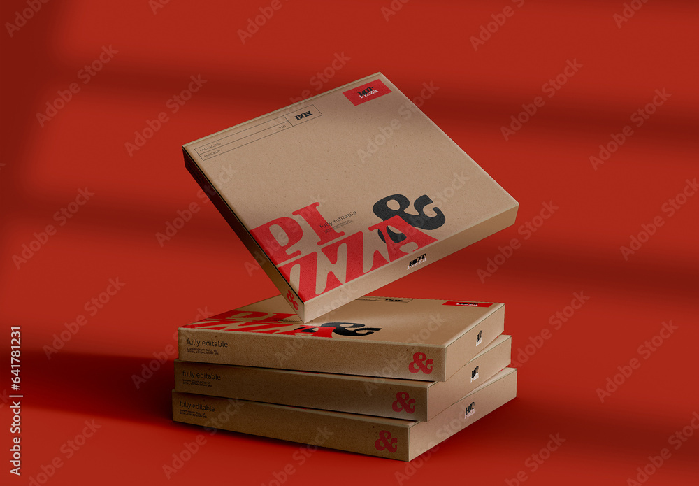 Stacked Cardboard Pizza Boxes Mockup Stock Template | Adobe Stock