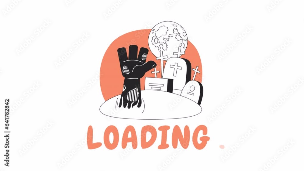 Zombie graveyard in Halloween night black and white loading animation ...