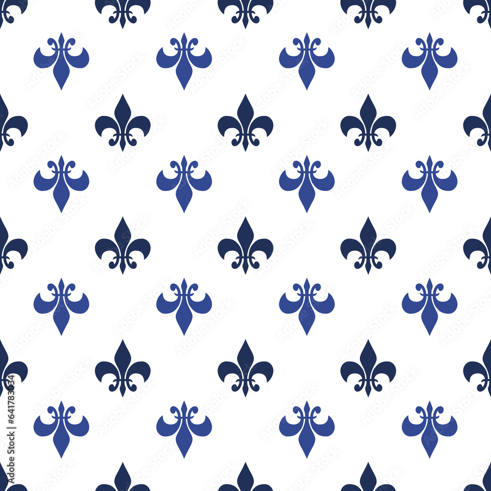 fleur-de-lis seamless pattern.Blue and white template. Floral texture ...