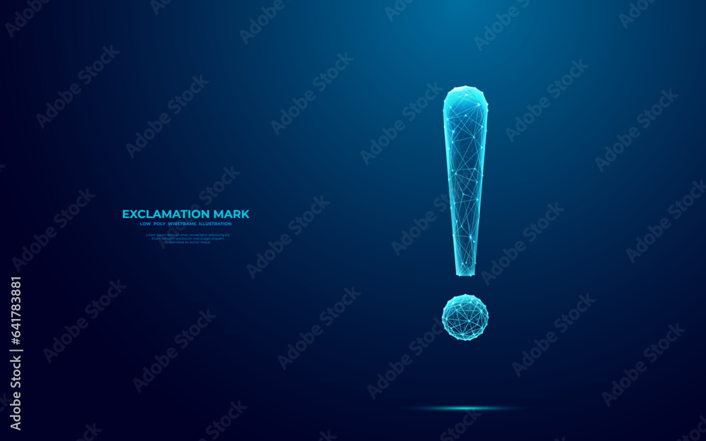 Abstract digital Exclamation mark. Attention icon. Futuristic low poly ...