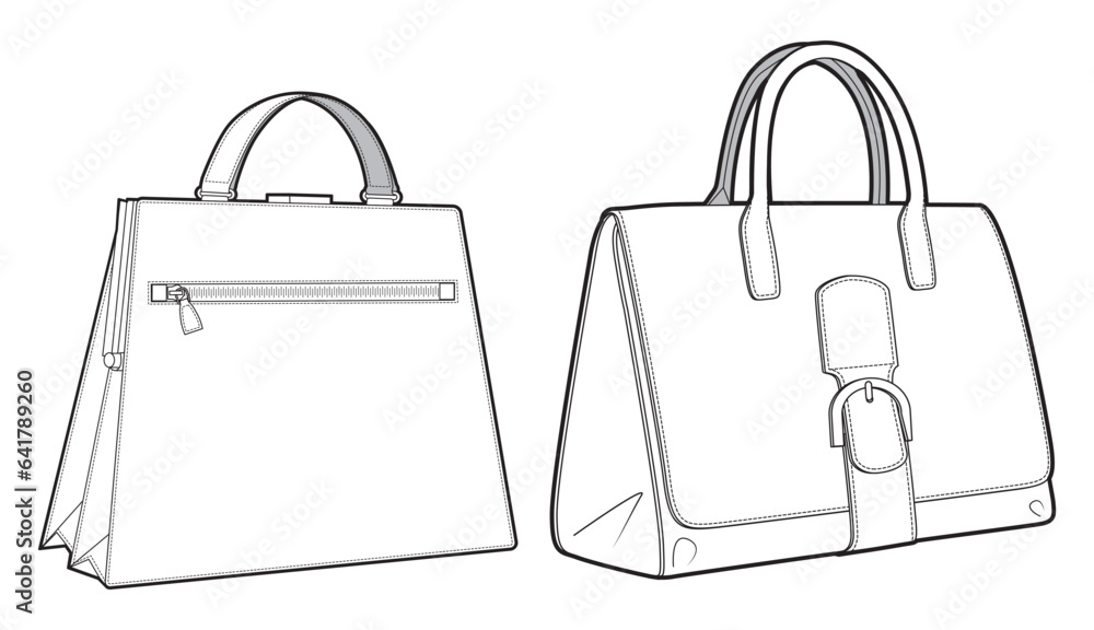 Lady handbag flat sketch fashion illustration drawing template mock up ...