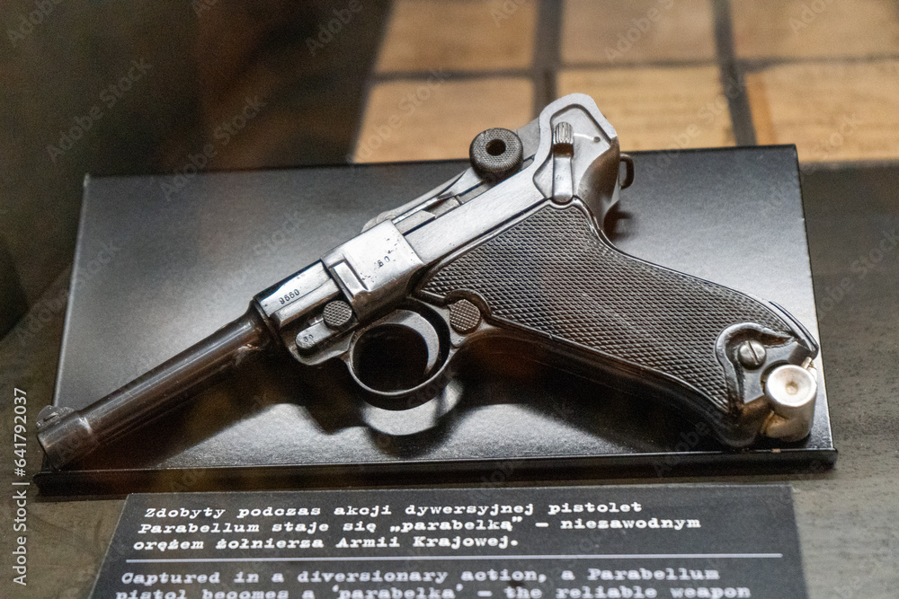 Old pistol PARABELLUM revolver isolated on white background. Retro gun ...