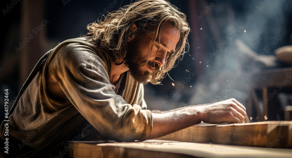 Jesus working as carpenter Stock Photo | Adobe Stock