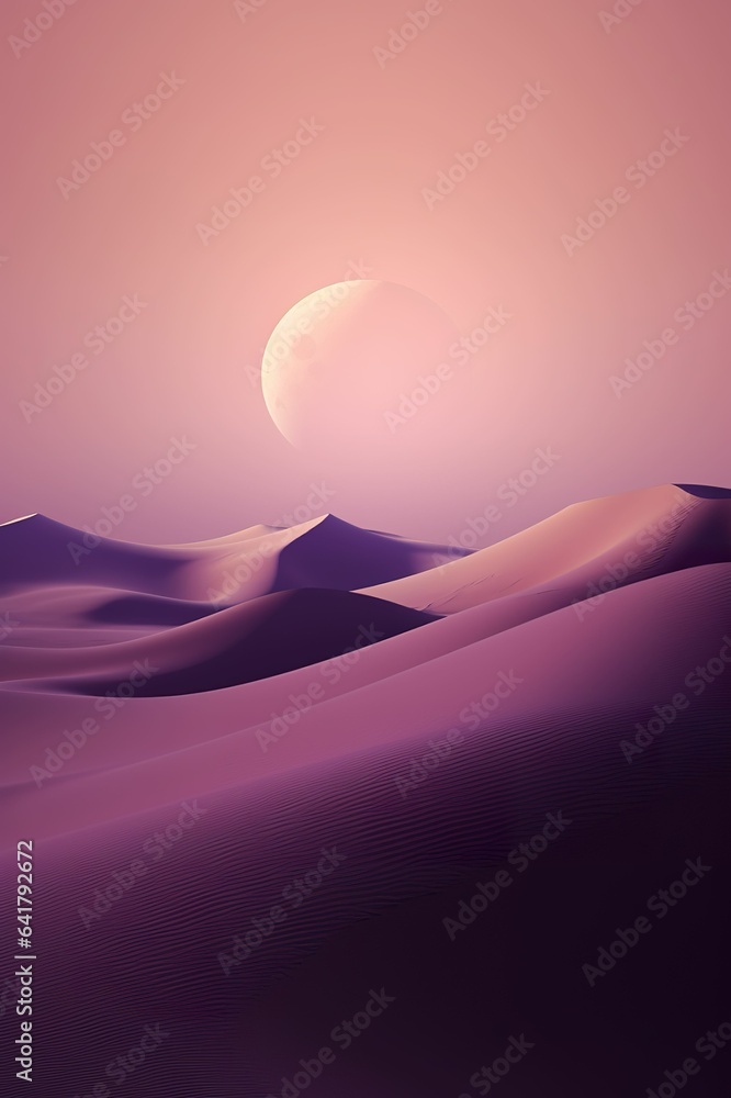 Moon on abstract fantasy purple desert (vertical image), 3D solid ...