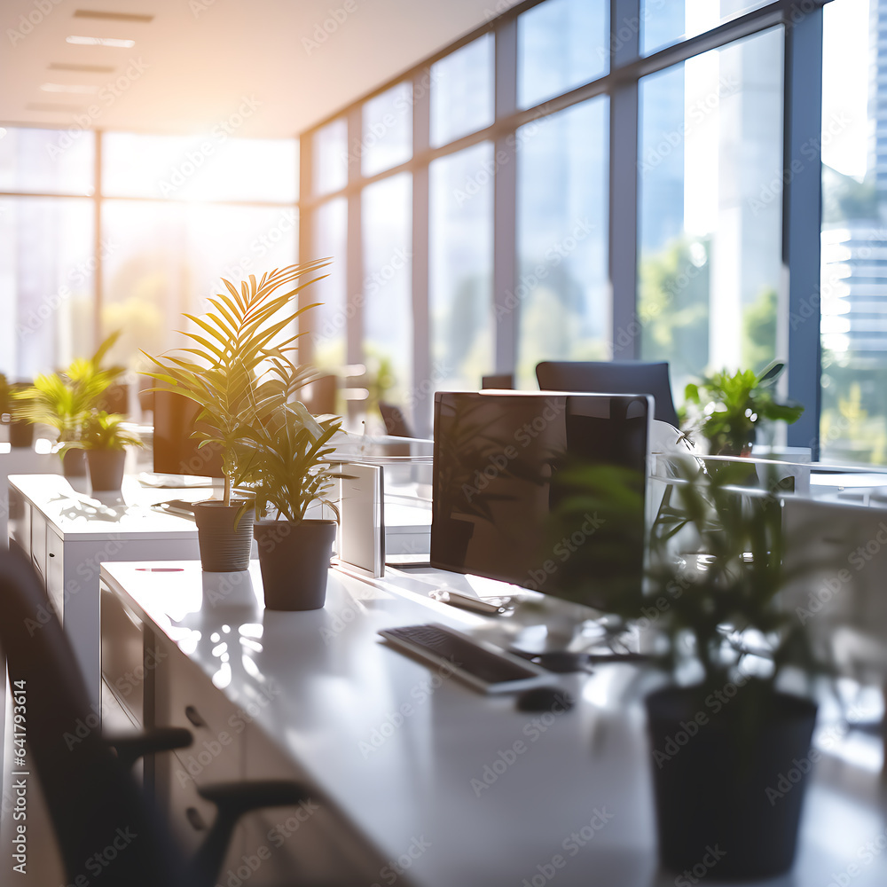Beautiful blurred background of a light modern office interior with ...