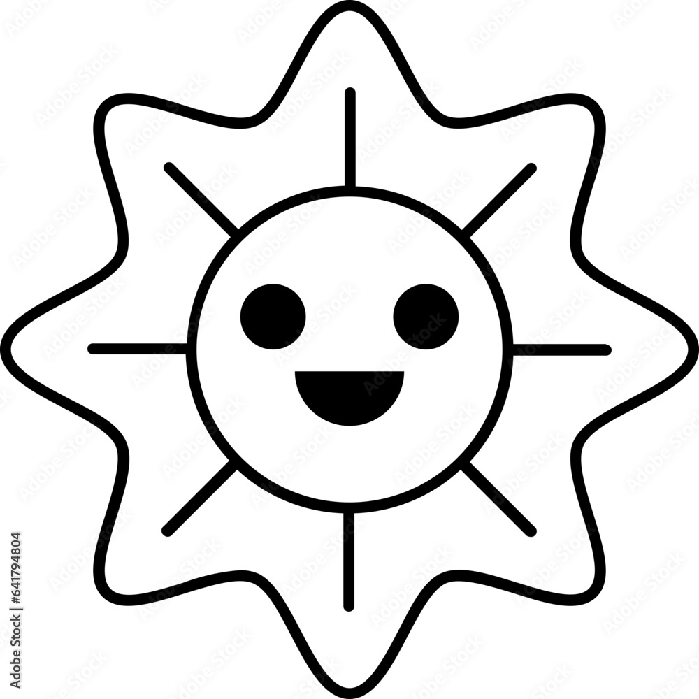 Icône toute mignonne d'un soleil avec un grand sourire, design simple ...