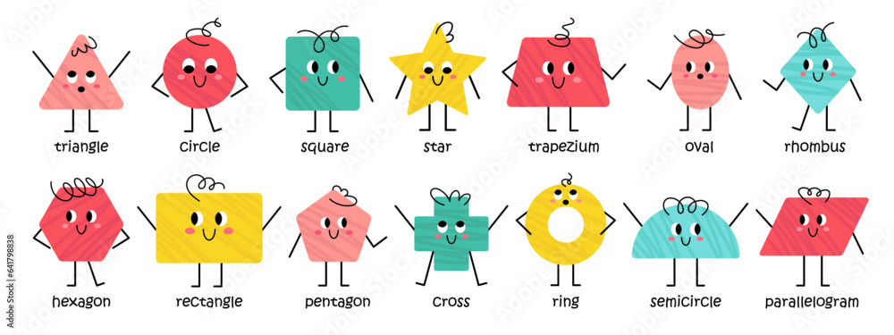 Vector basic geometric figures with face. Trendy different geometric ...